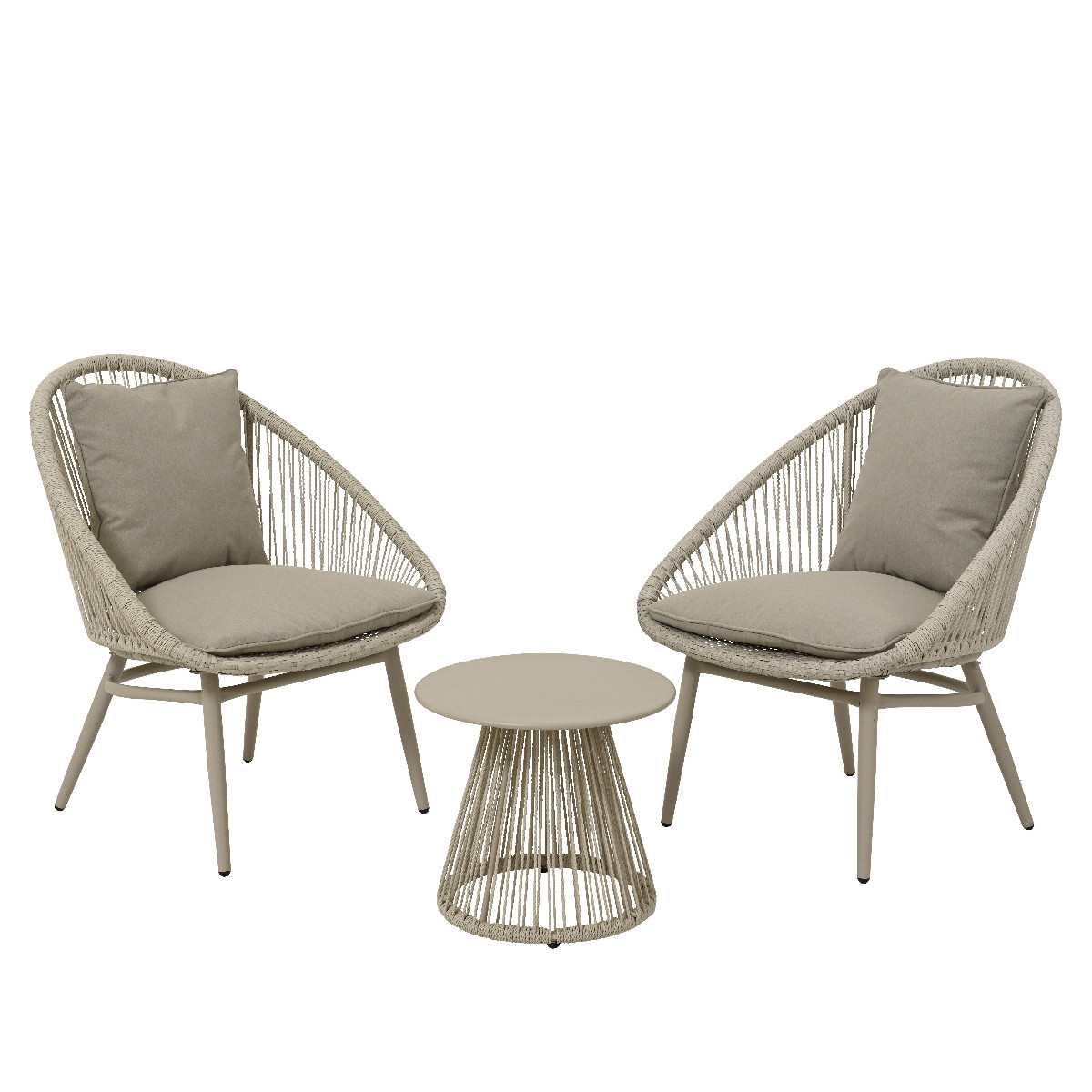 Set Tavolino e 2 Sedie Grigio Santa Cruz In Vimini Per Esterno